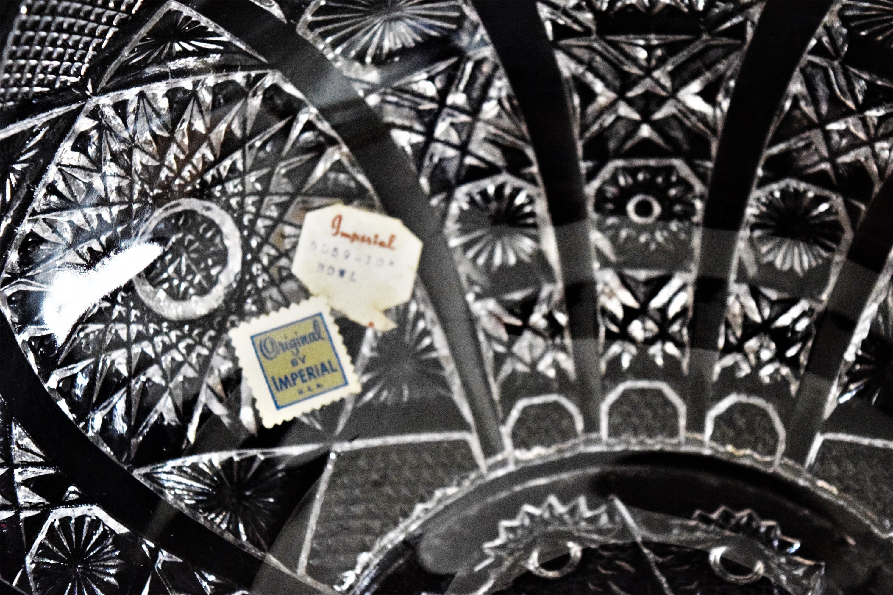 Imperial Crystal Glass Bowl/embossed Symbol-sunburst Pattern-ridged ...