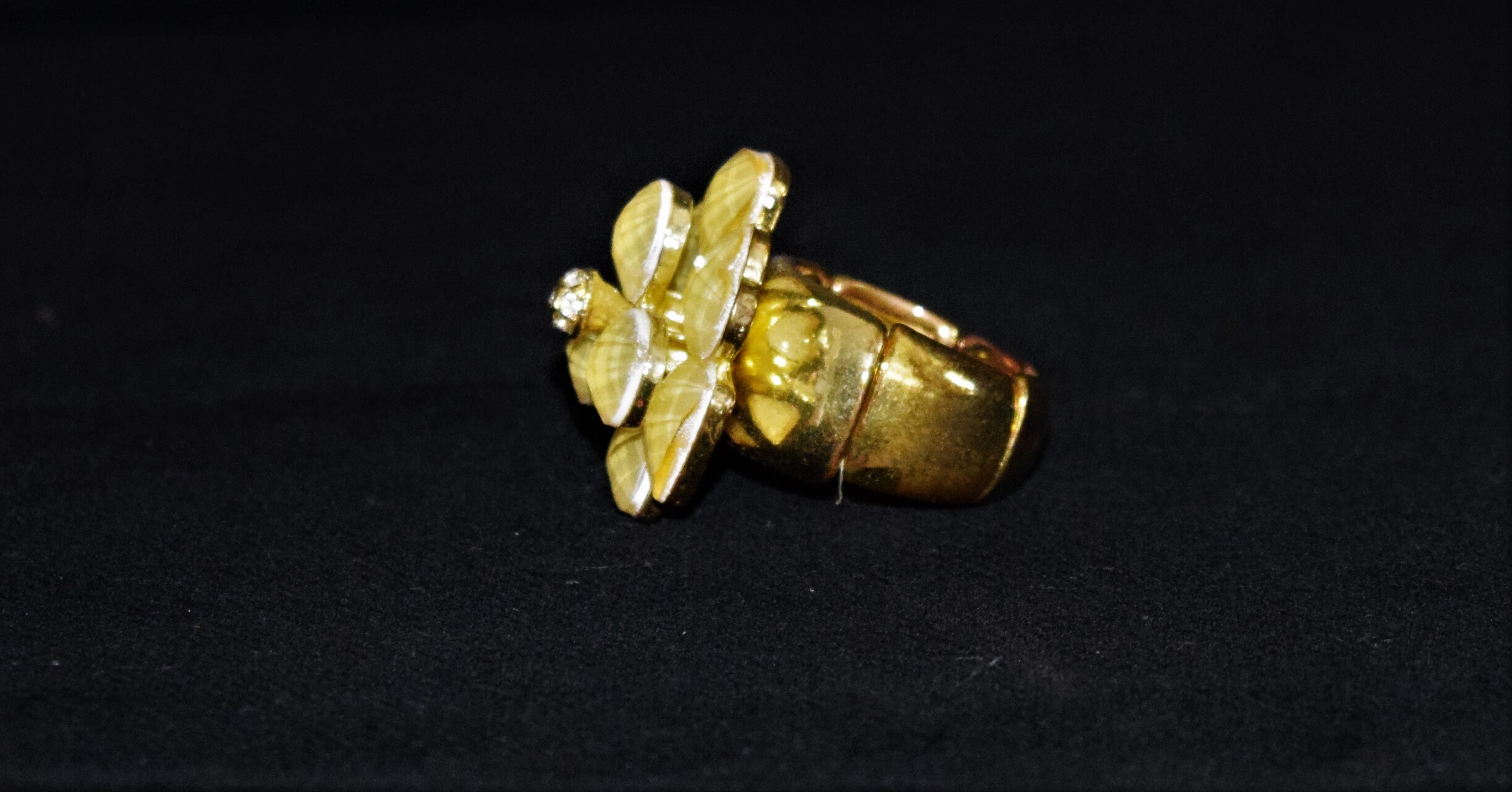 Yellow Flower Statement Ring Clear Rhinestones and Stretchy - Etsy
