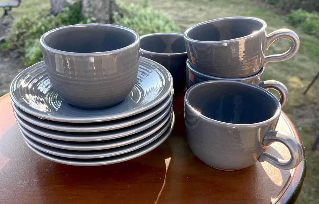 6 Vintage Gray Cups & Saucers- Coffee Mugs- Tea Cups - Etsy