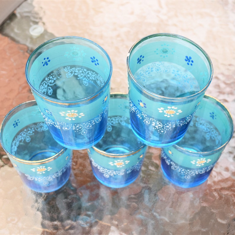 5 Aqua Blue Tumblers- Hand Painted- White Dot Turquoise Drinking ...