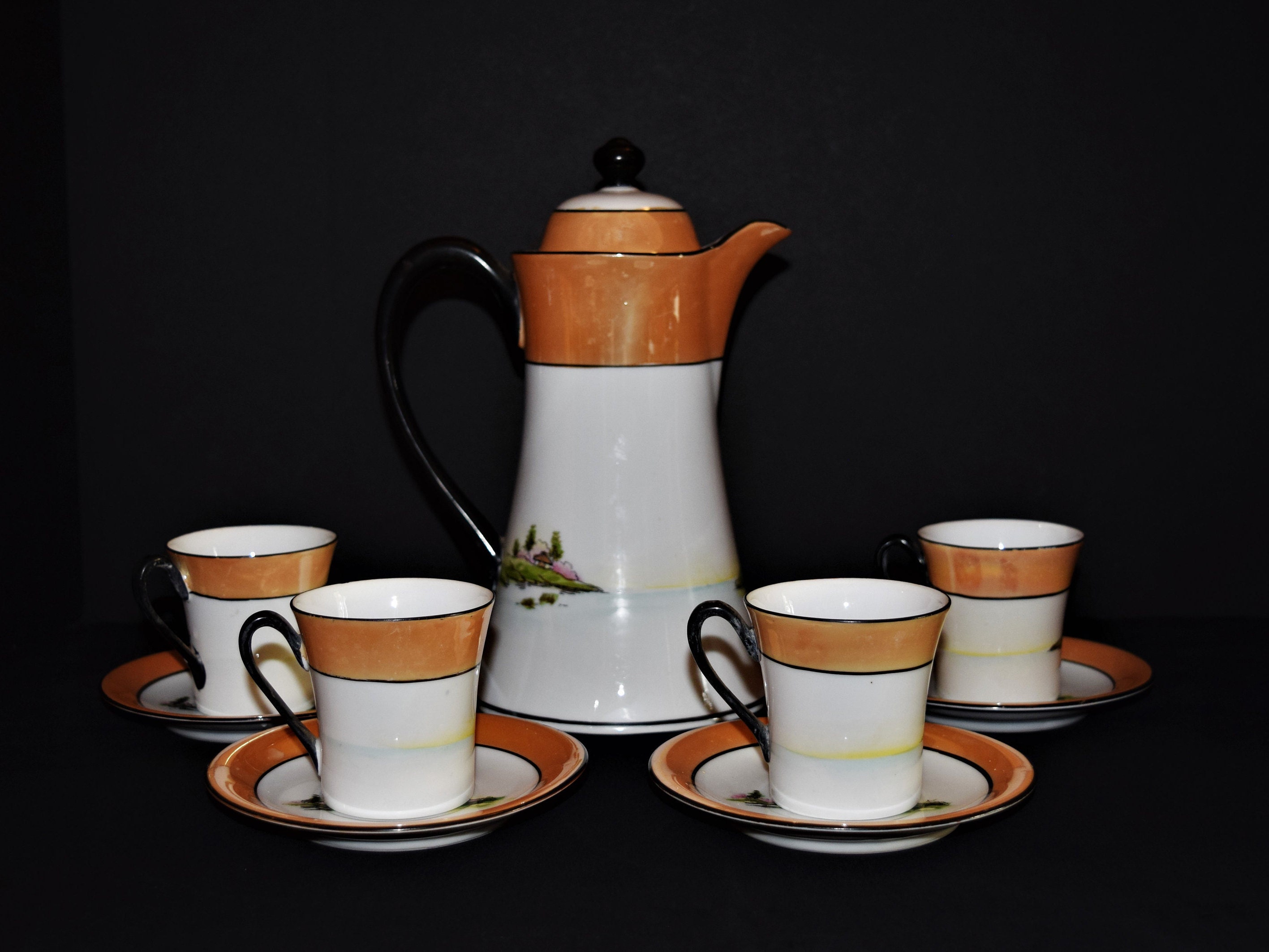 Noritake Scenic Chocolate-tea-coffee Pot With 4 Cups/saucers - Etsy