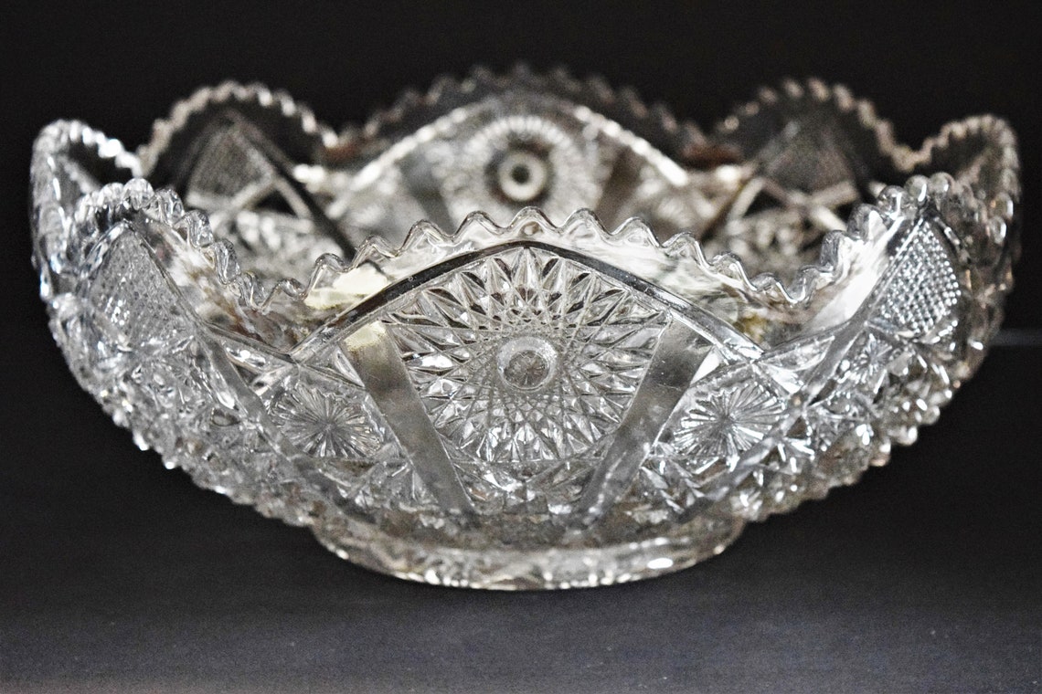 Imperial Crystal Glass Bowl/Embossed Symbol-Sunburst | Etsy