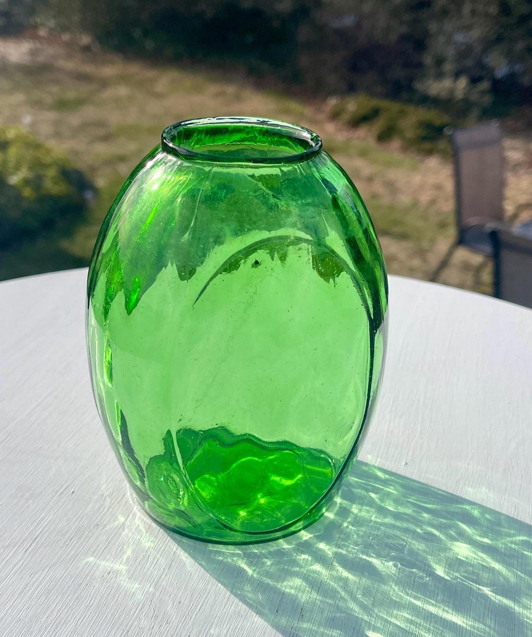 VTG Green Glass Flat Back Vase: Mid Century Modern Wall Hugger Vase - Etsy