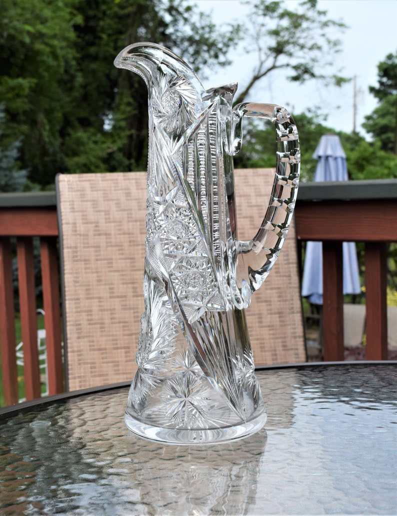 Cut Crystal Pitcher/ Starburst Cut Glass Dining Ware Vintage - Etsy