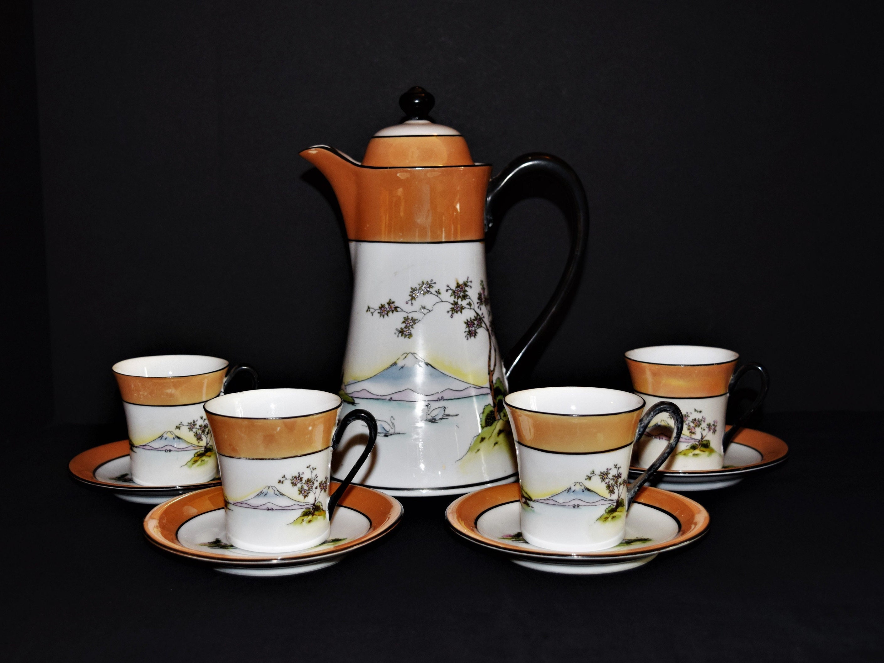 Noritake Scenic Chocolate-tea-coffee Pot With 4 Cups/saucers - Etsy