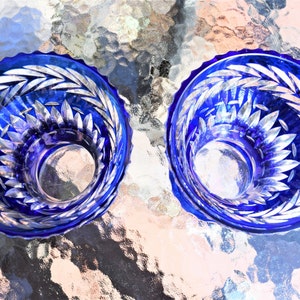 Pair Cobalt Blue Cut to Clear Crystal Vases Blue Art Glass Vintage Glass - Etsy