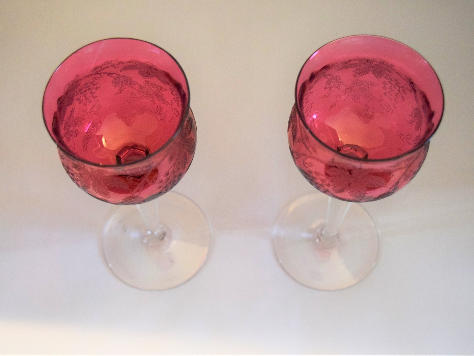 Cranberry Glass Wine Hock Glasses Crystal/ Formal Tableware/ | Etsy