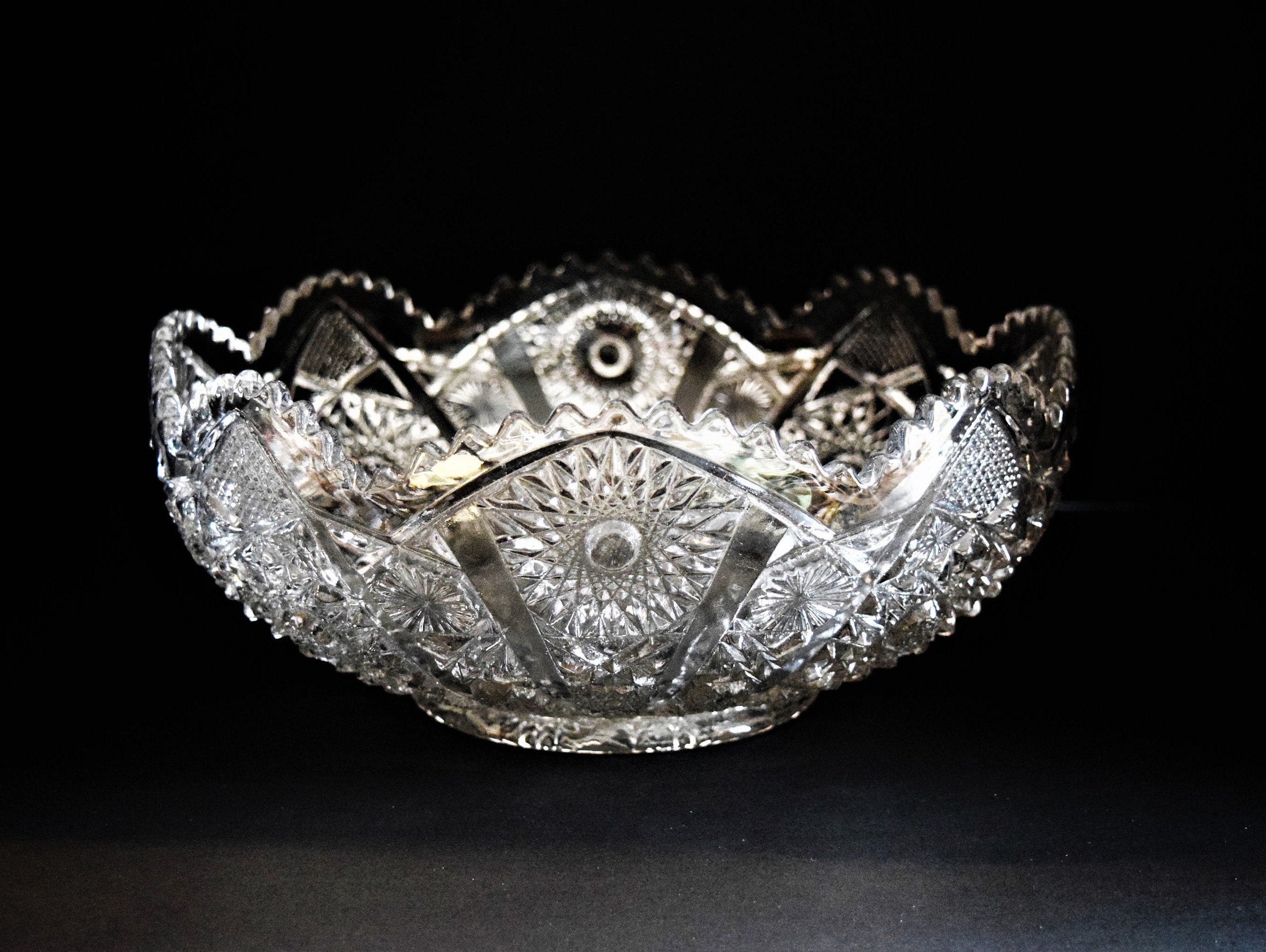 Imperial Crystal Glass Bowl/Embossed Symbol-Sunburst | Etsy