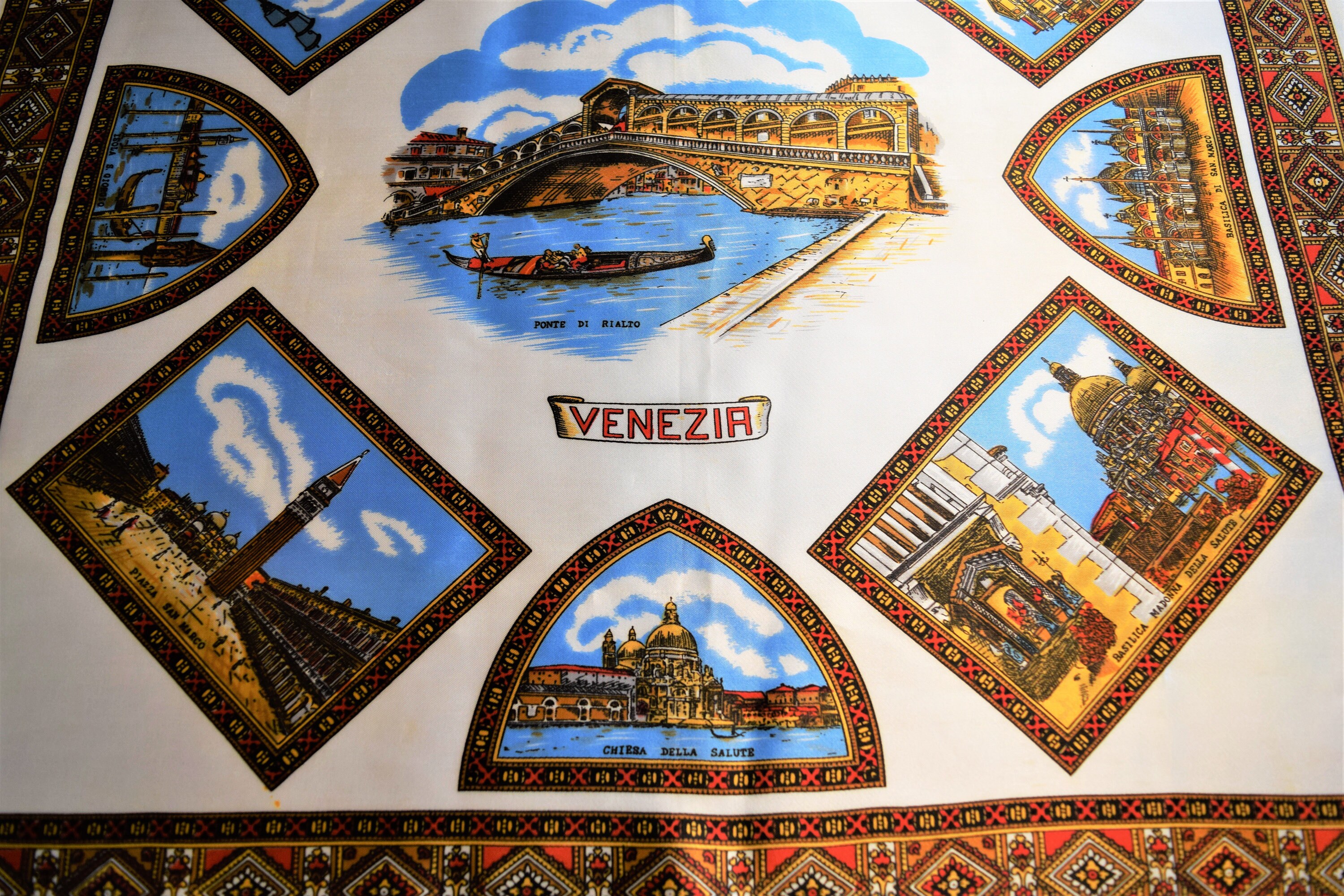 Vintage Venezia Scarf: Italian Landmark Print, Headwrap Neckerchief - Etsy