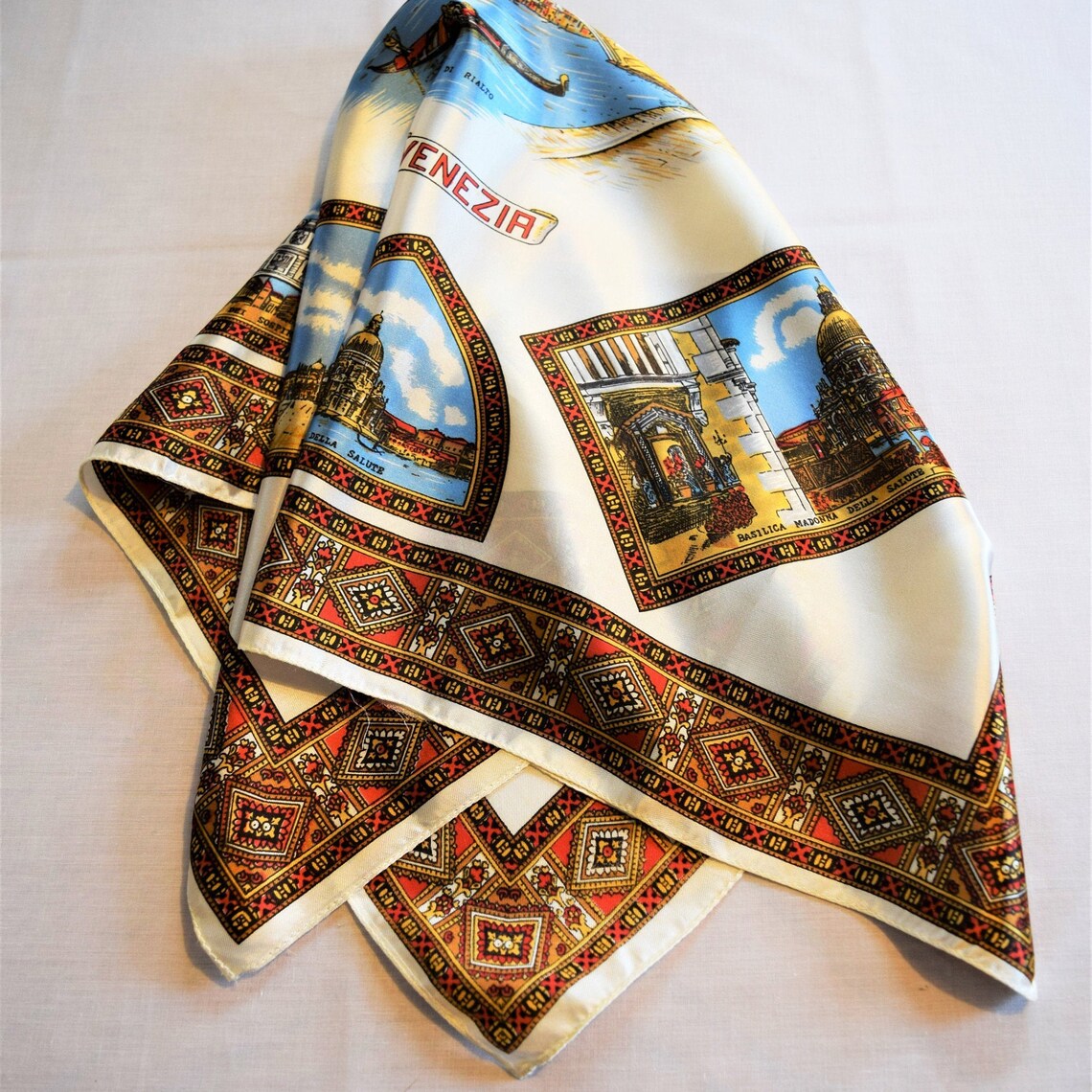 Vintage Venezia Scarf: Italian Landmark Print, Headwrap Neckerchief - Etsy