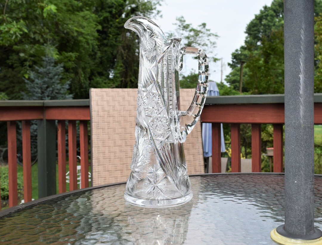 Cut Crystal Pitcher/ Starburst Cut Glass Dining Ware Vintage - Etsy