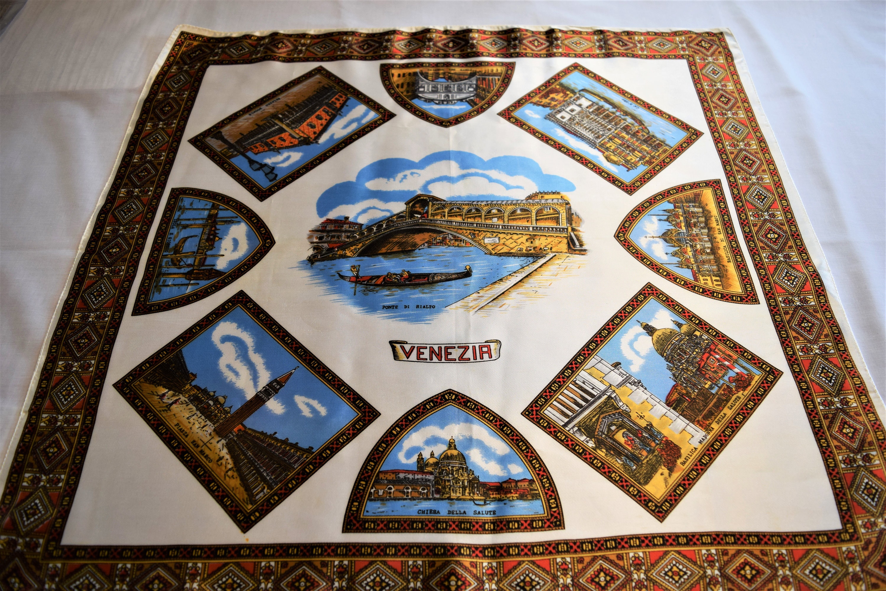 Vintage Venezia Scarf: Italian Landmark Print, Headwrap Neckerchief - Etsy