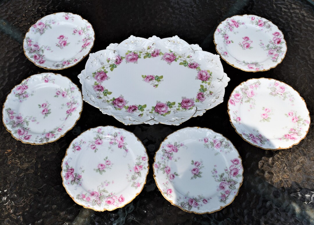 Limoges Elite Works Pink Rose Plates & Matching Platter- Shabby Chic ...