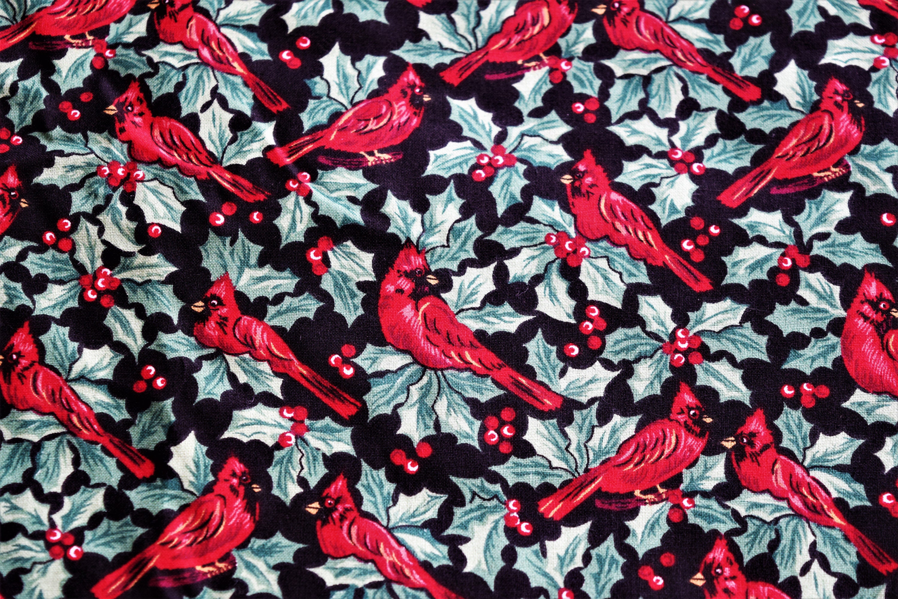 3 Cardinal and Holly Christmas Fabric 1993 by Fabric Traditions N.T.T ...