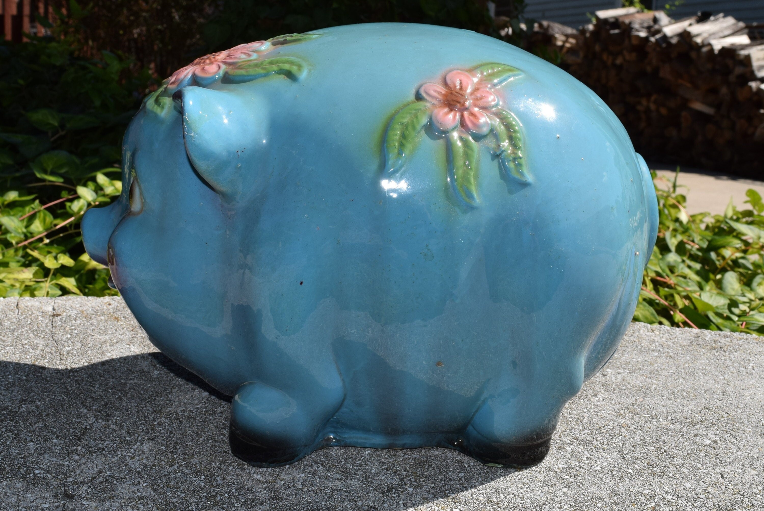 Chalkware Pig Bank MCM Folk Art Flowers Plaster Mexico - Etsy