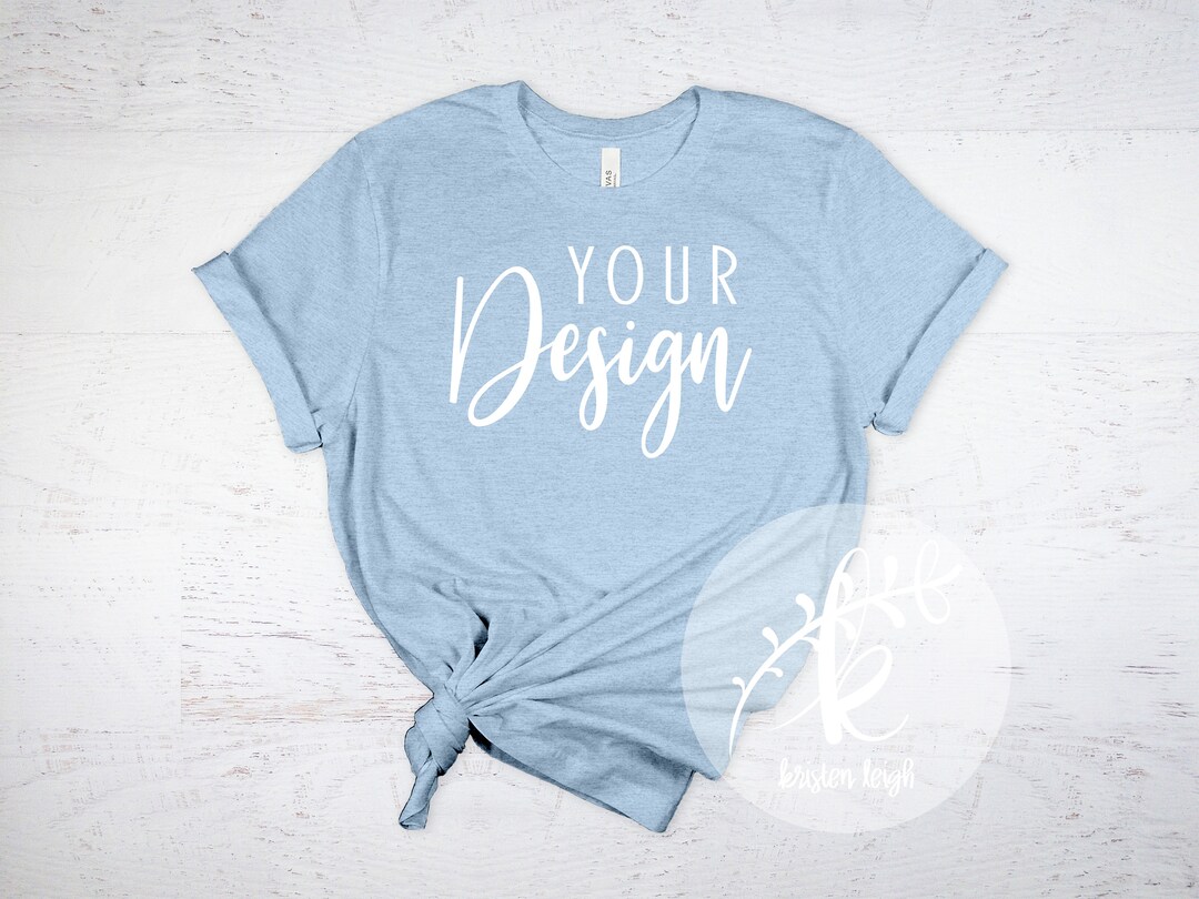 Bella Canvas 3001 Mockup: Heather Baby Blue, Side Knot (JPEG Digital ...