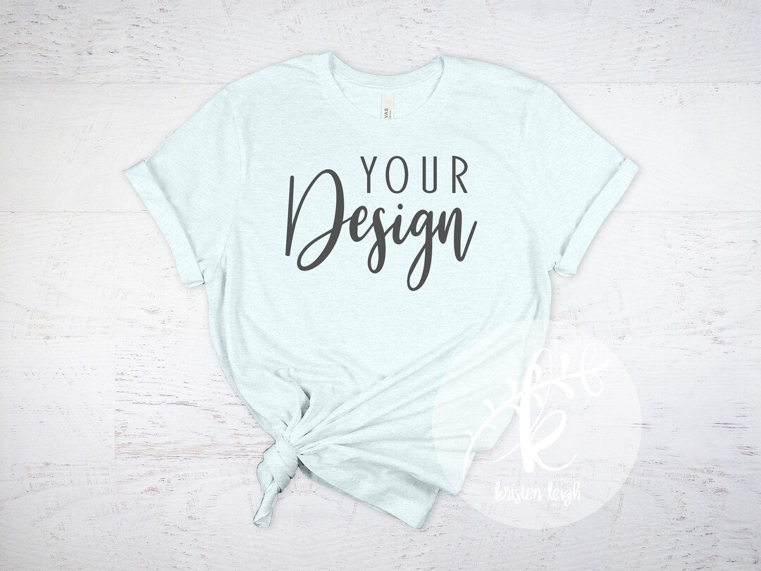 Heather Ice Blue 3001 Mockup, Light Wood Background, Ladies Side Knot ...