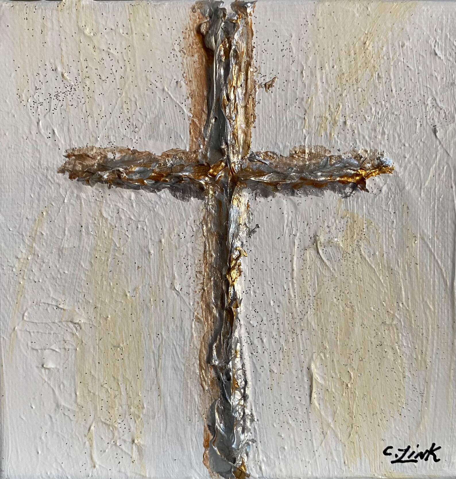 Small Cross Painting on Canvas, 5x5 Inches, Original Painting, Cross ...