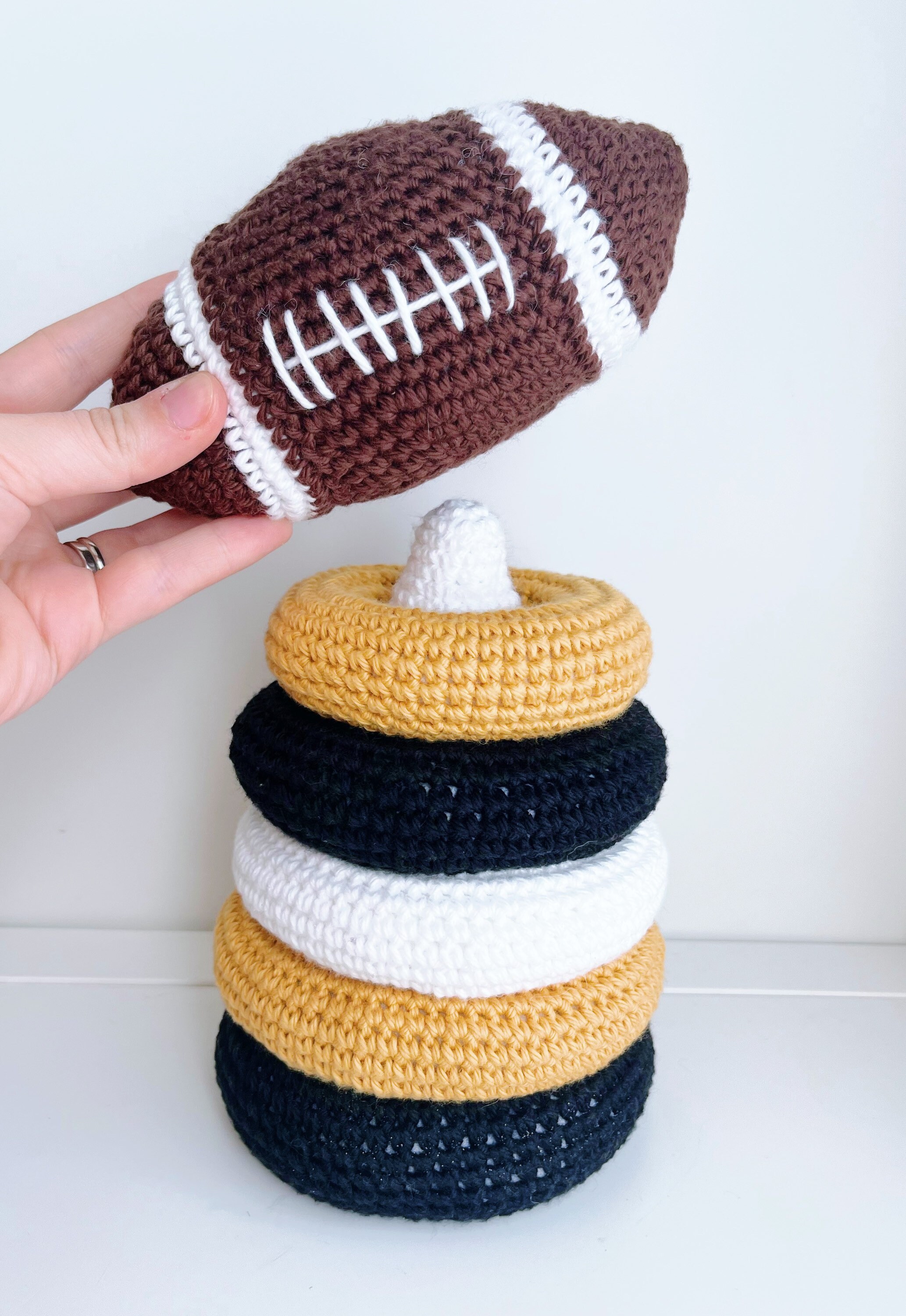 Customizable Football Crochet Stacking Ring Toy - Etsy