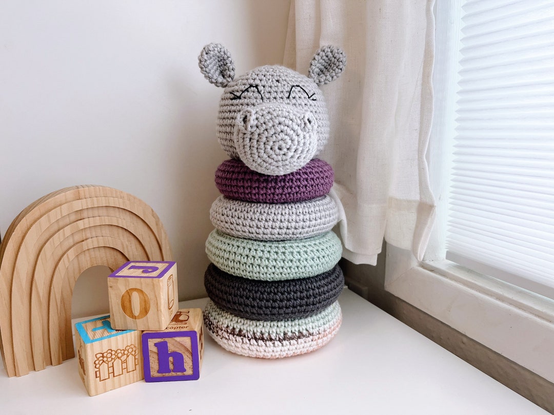 River Hippo Crochet Cotton Stacking Ring Toy - Etsy
