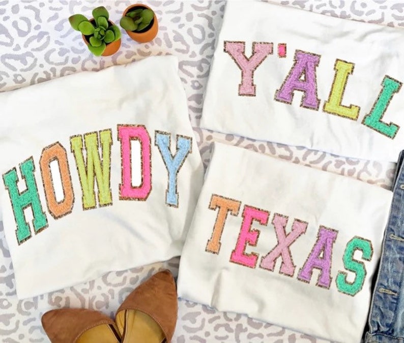 Howdy Y’all Texas Faux Chenille Letter Tees - Etsy