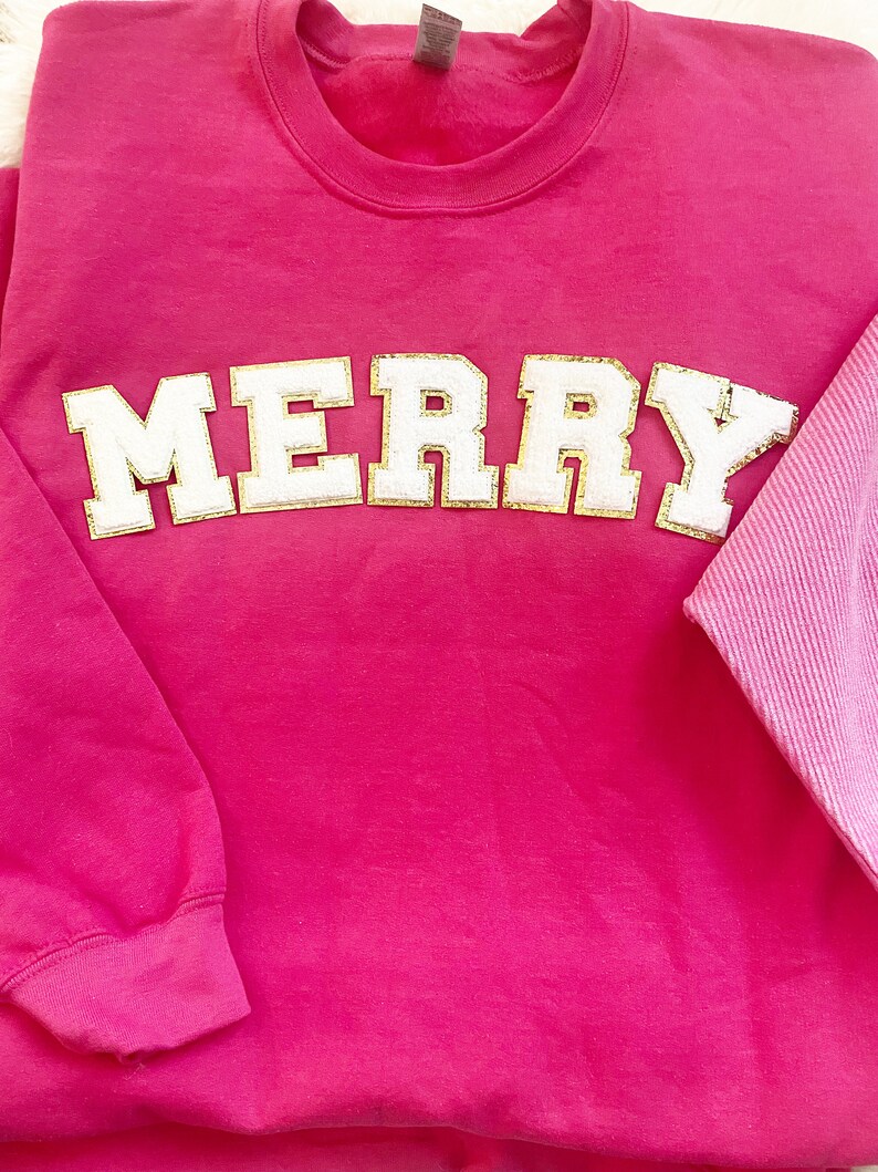 Merry Chenille Patch Sweatshirt Pullover Christmas Graphic Tee - Etsy