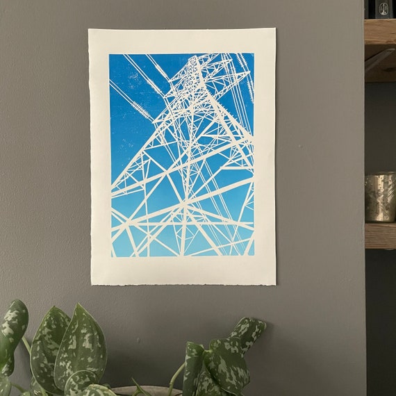 PYLON LINO PRINT Abstract Art Wood & Linocut Prints Art & Collectibles ...