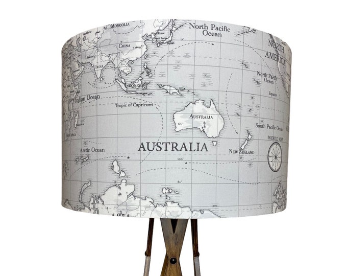 World Map Gray & White Handmade Lampshade - Etsy
