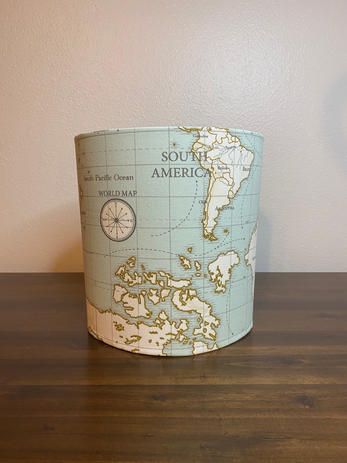 World Map Duck Egg Blue Handmade Lampshade | Etsy