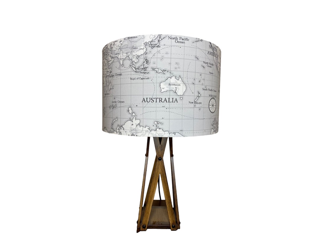 World Map Gray & White Handmade Lampshade - Etsy