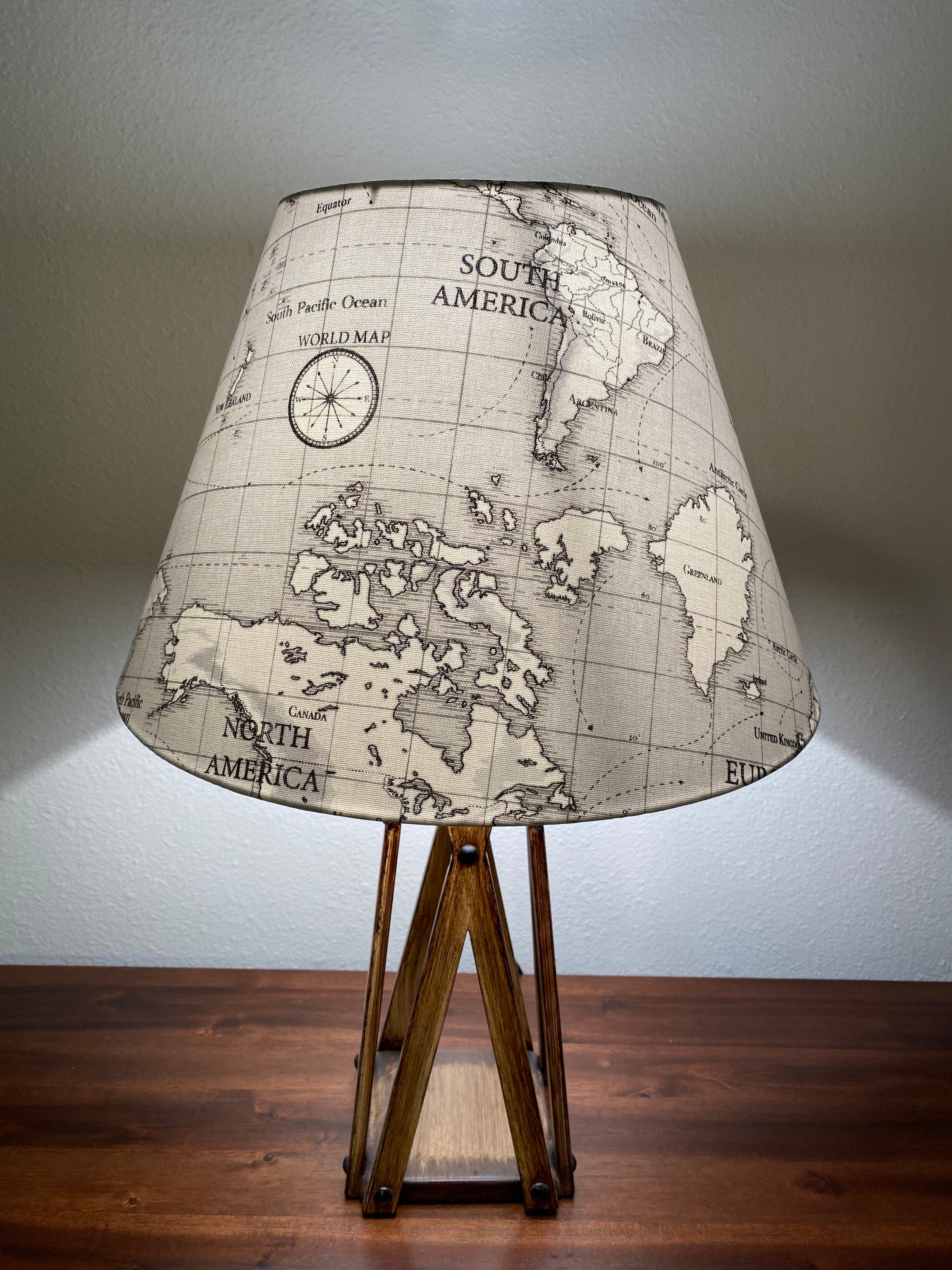 World Map Gray & White Handmade Lampshade | Etsy