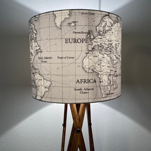 World Map Gray & White Handmade Lampshade - Etsy
