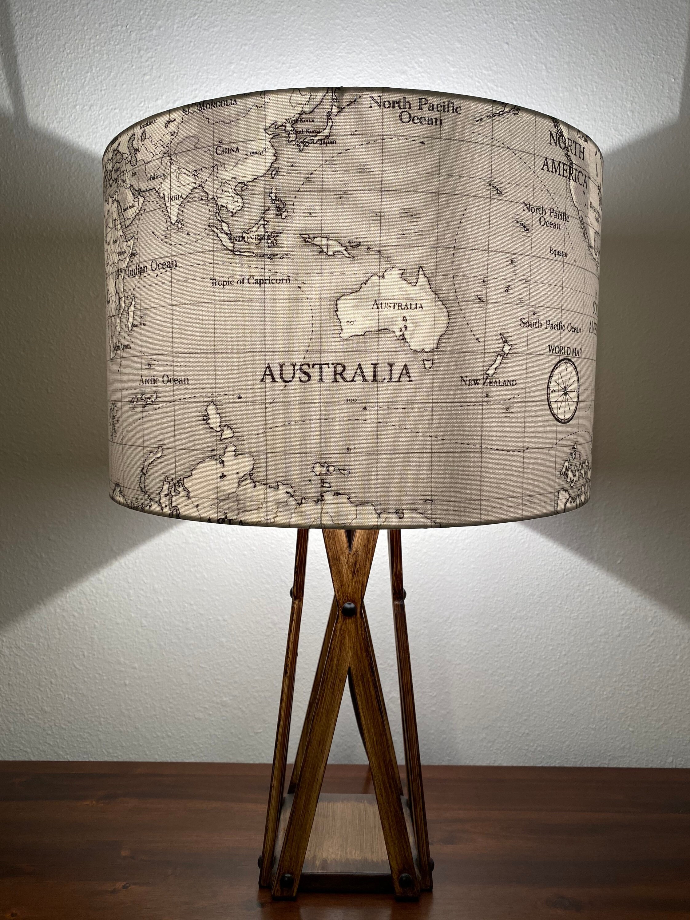 World Map Gray & White Handmade Lampshade | Etsy