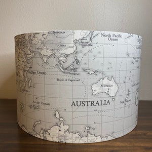 World Map Gray & White Handmade Lampshade - Etsy