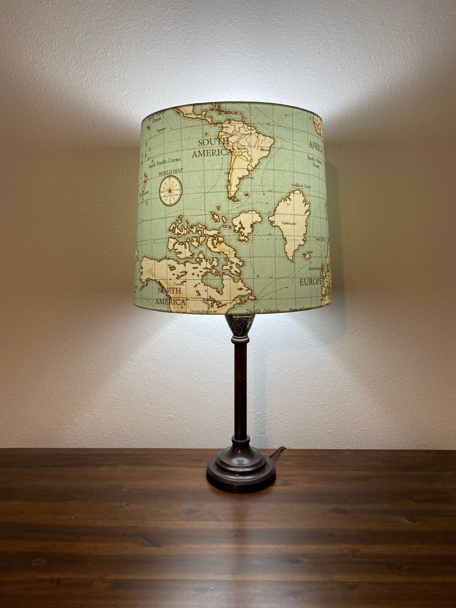 World Map Duck Egg Blue Handmade Lampshade - Etsy