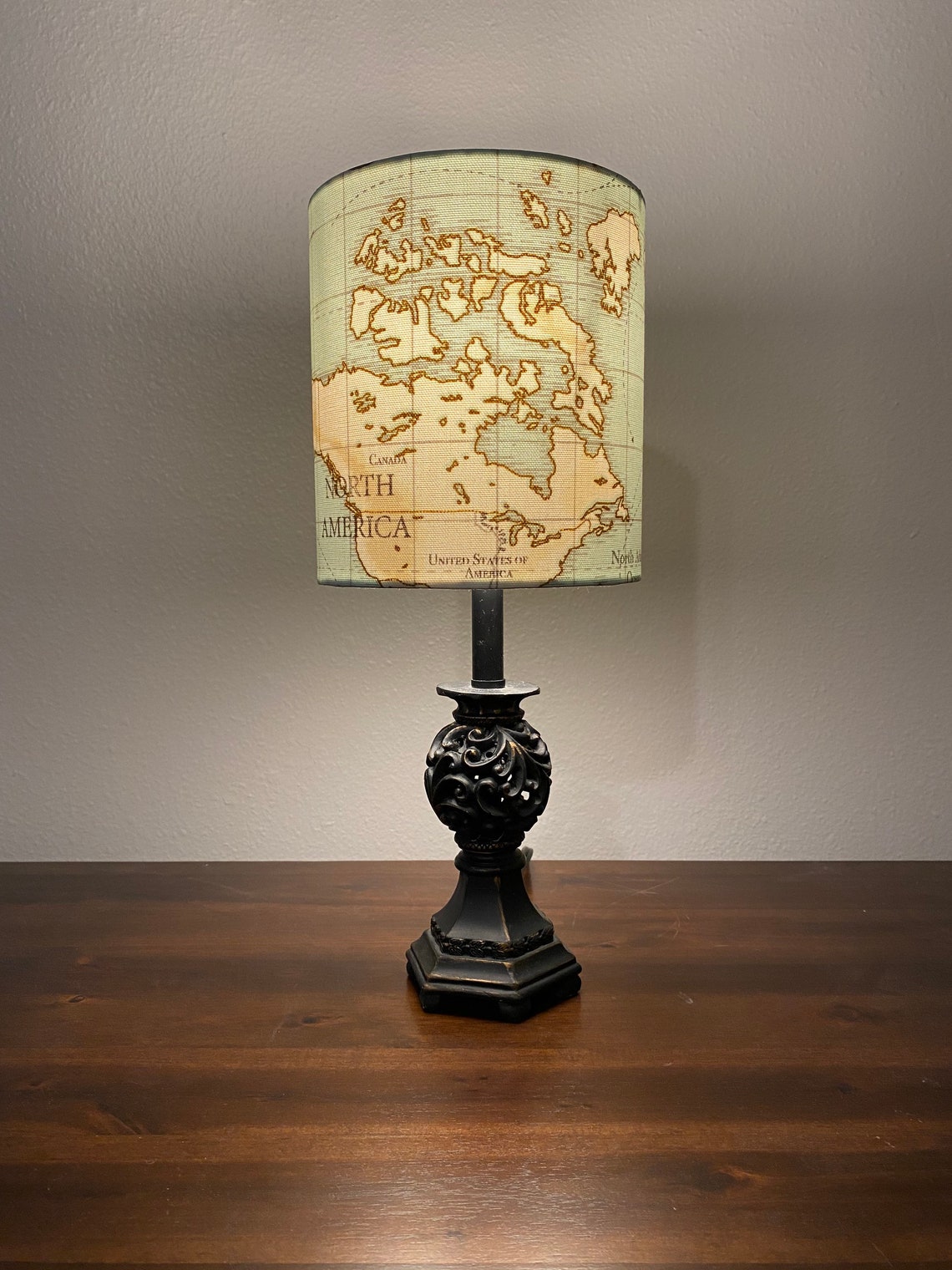 World Map Duck Egg Blue Handmade Lampshade - Etsy