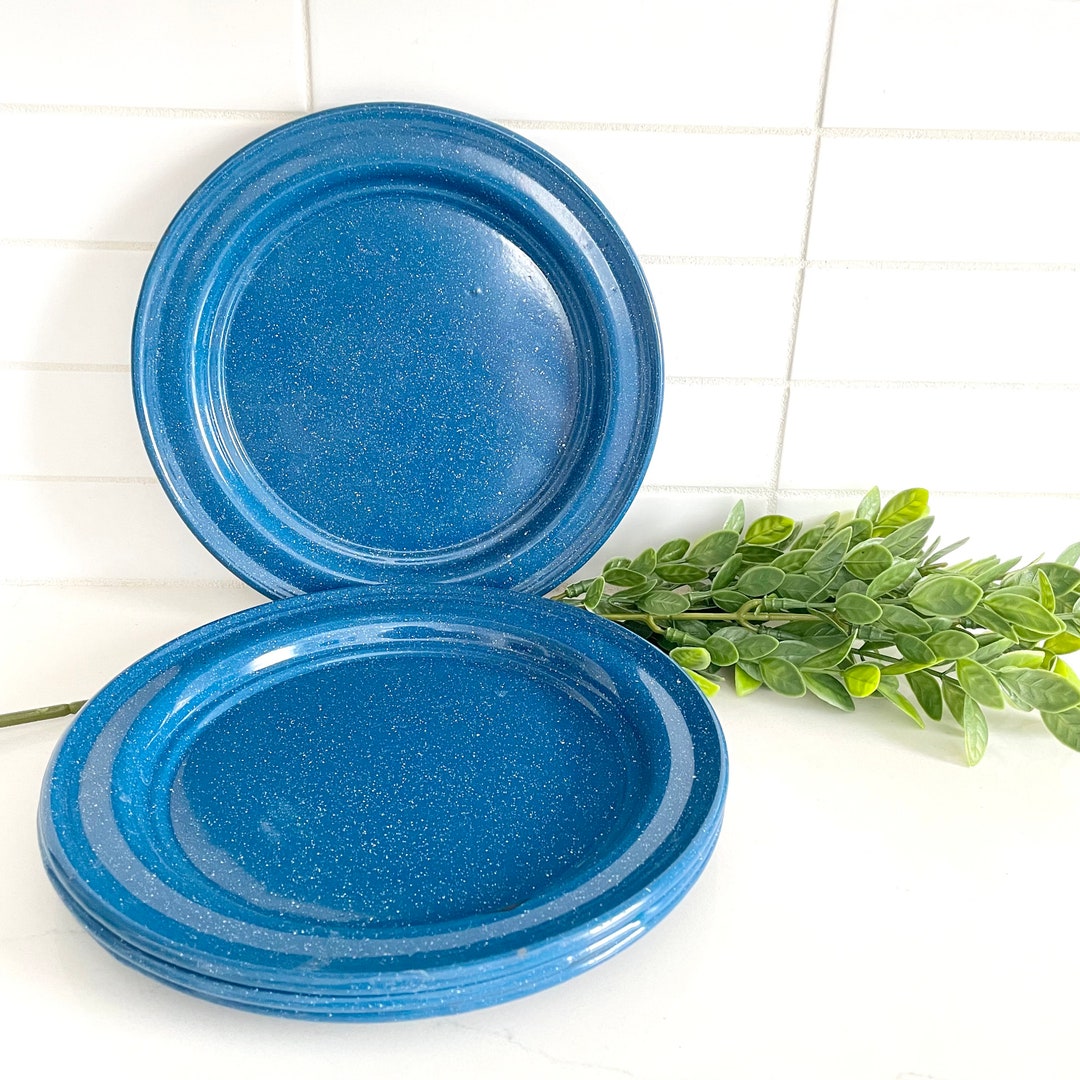 Vintage Enamel Graniteware Plates, Blue Kitchenware, Campfire Cottage ...