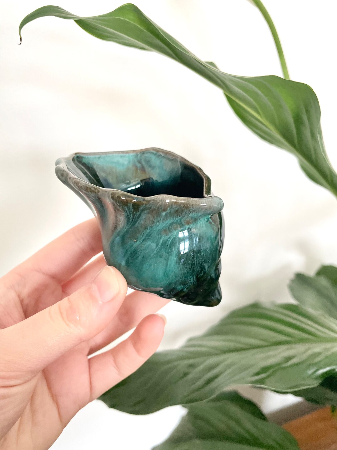 Vintage BMP Seashell Planter, Blue Drip Glaze Pottery Shells, Miniature ...