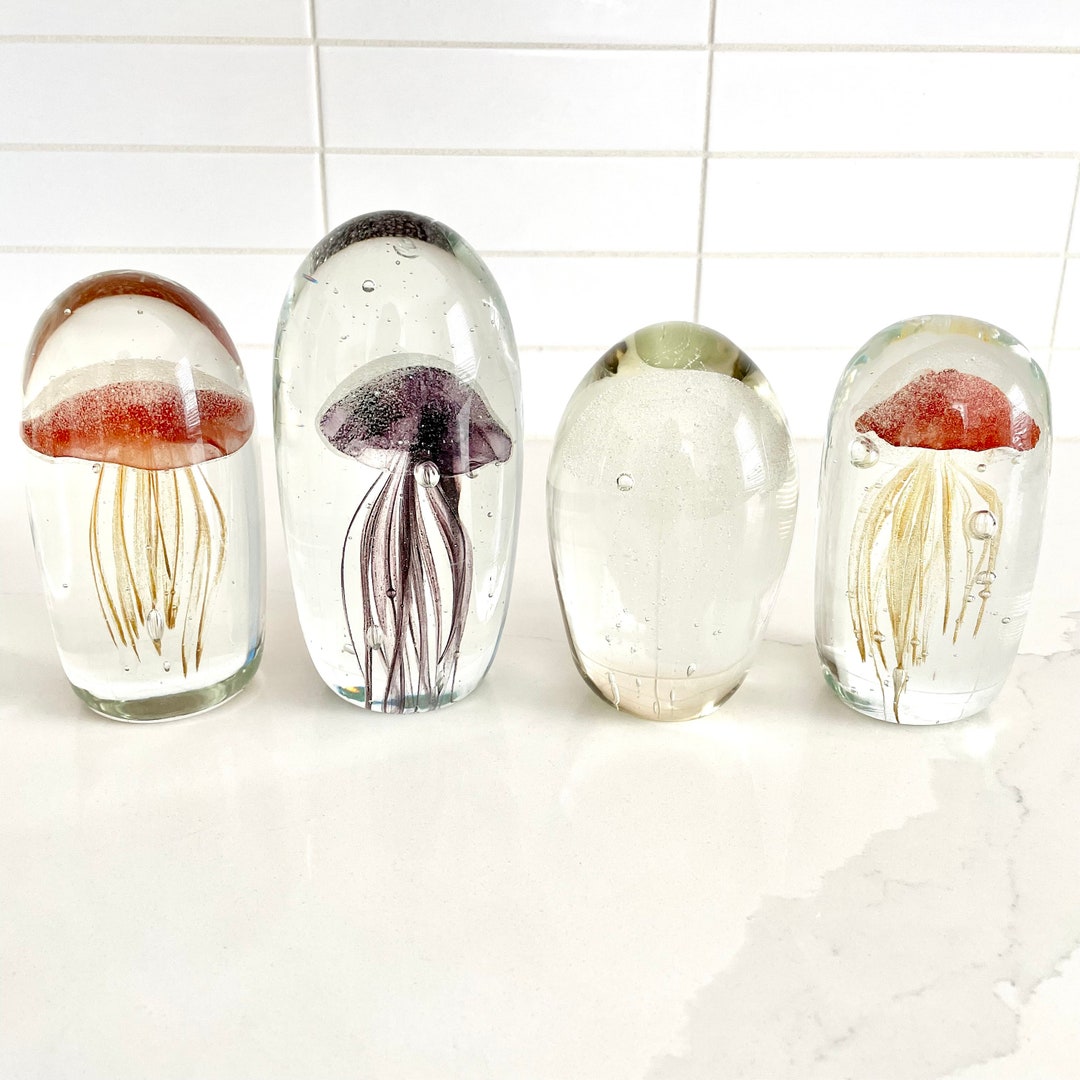 MCM Art Glass Jellyfish Paperweight With Controlled Bubbles, Heavy ...