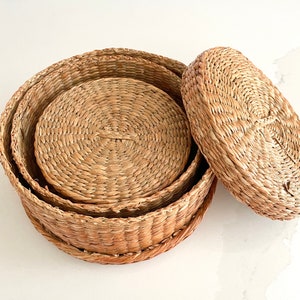 Vintage Chinese Sweetgrass Baskets With Lids, Set of 3 Nesting Boxes ...
