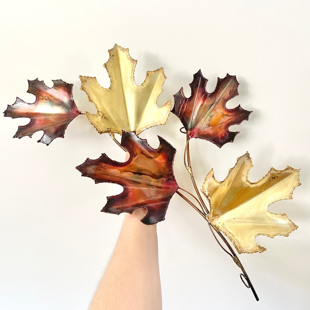 Midcentury Brutalist Brass & Copper Maple Leaf Branch in the Style of ...