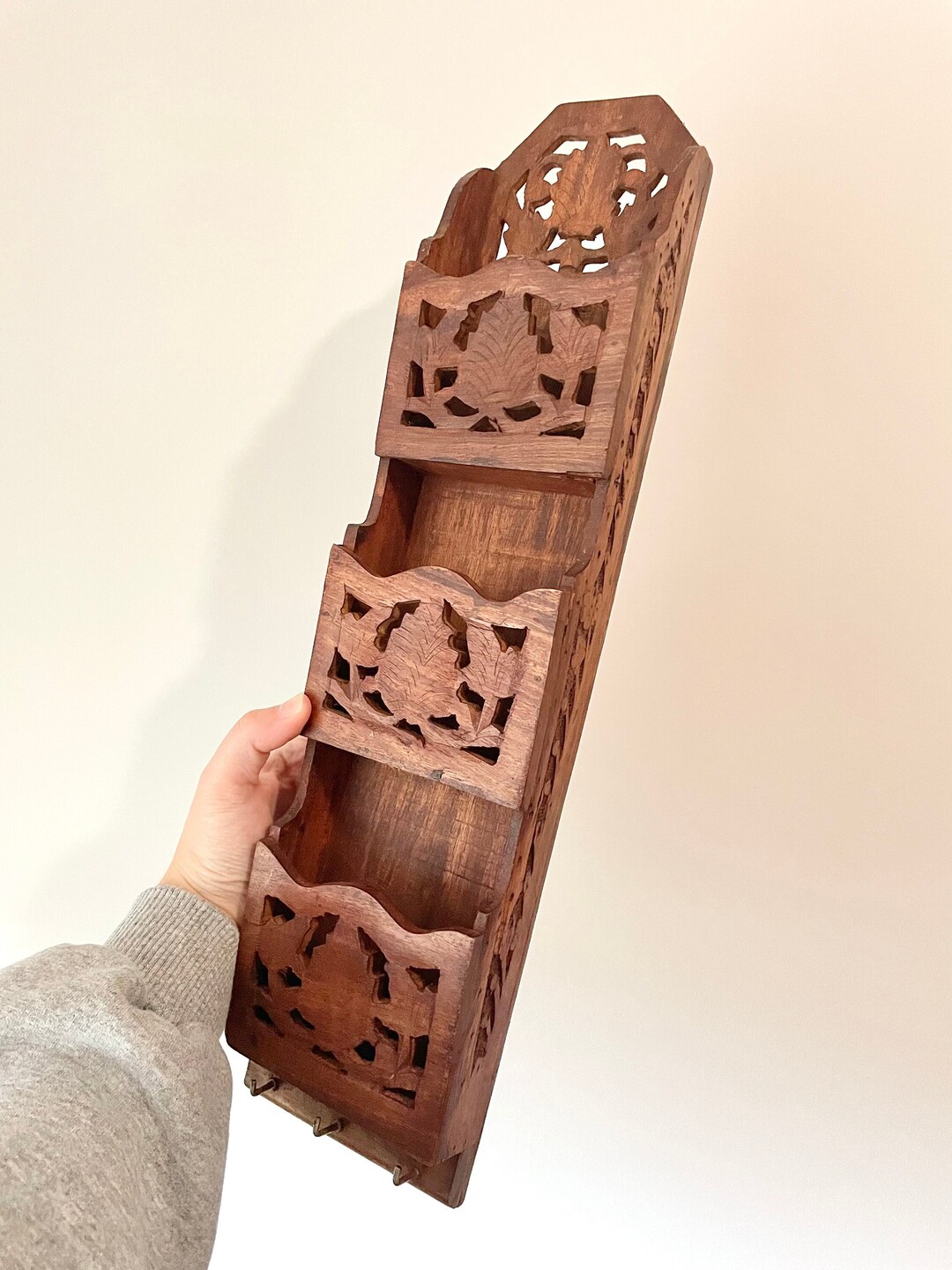 Handcarved Rosewood Letter & Key Holder, Office Organizer, Made in ...