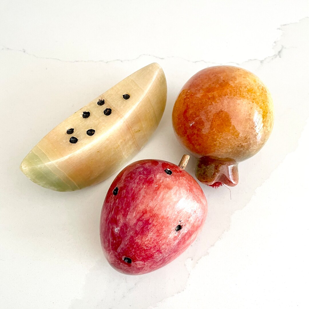 Vintage Alabaster Fruit Set of 3, Solid Stone Decorative Fruits - Etsy