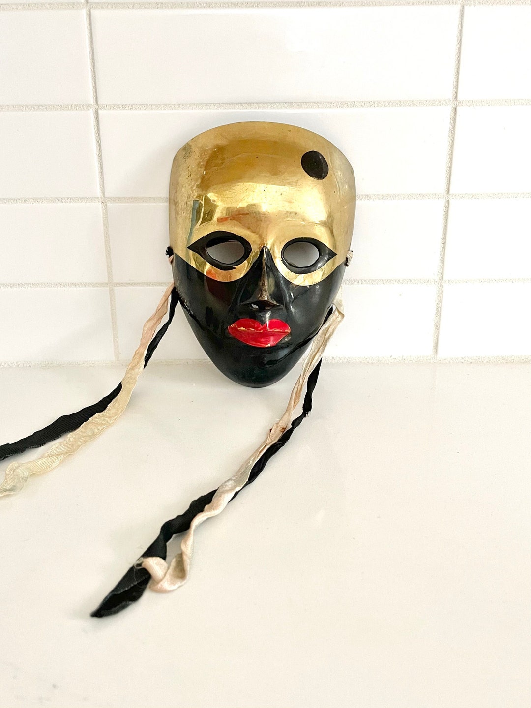 Painted Brass Comedy & Tragedy Mask, 1980s Vintage Decor - Etsy