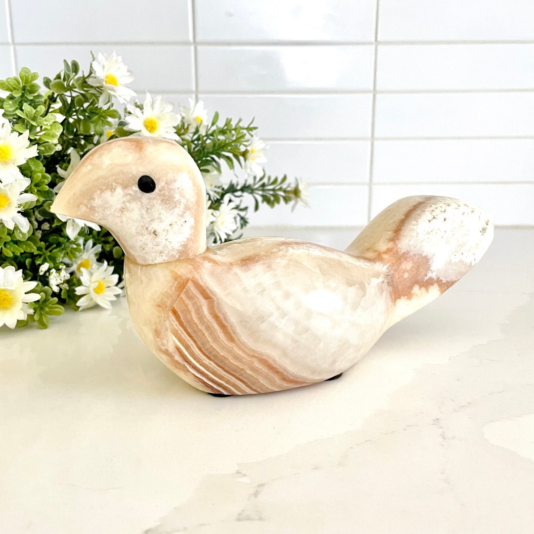 Vintage Onyx Bird Statue, Bohemian Coastal Decor, Heavy Stone ...