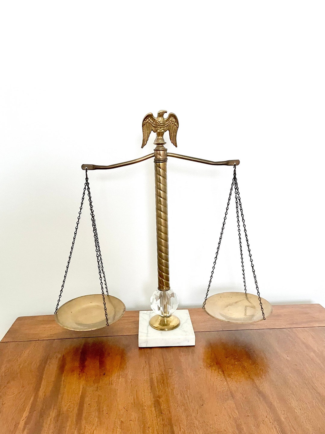 Brass Balancing Scale With Marble Base, Hollywood Regency, American ...