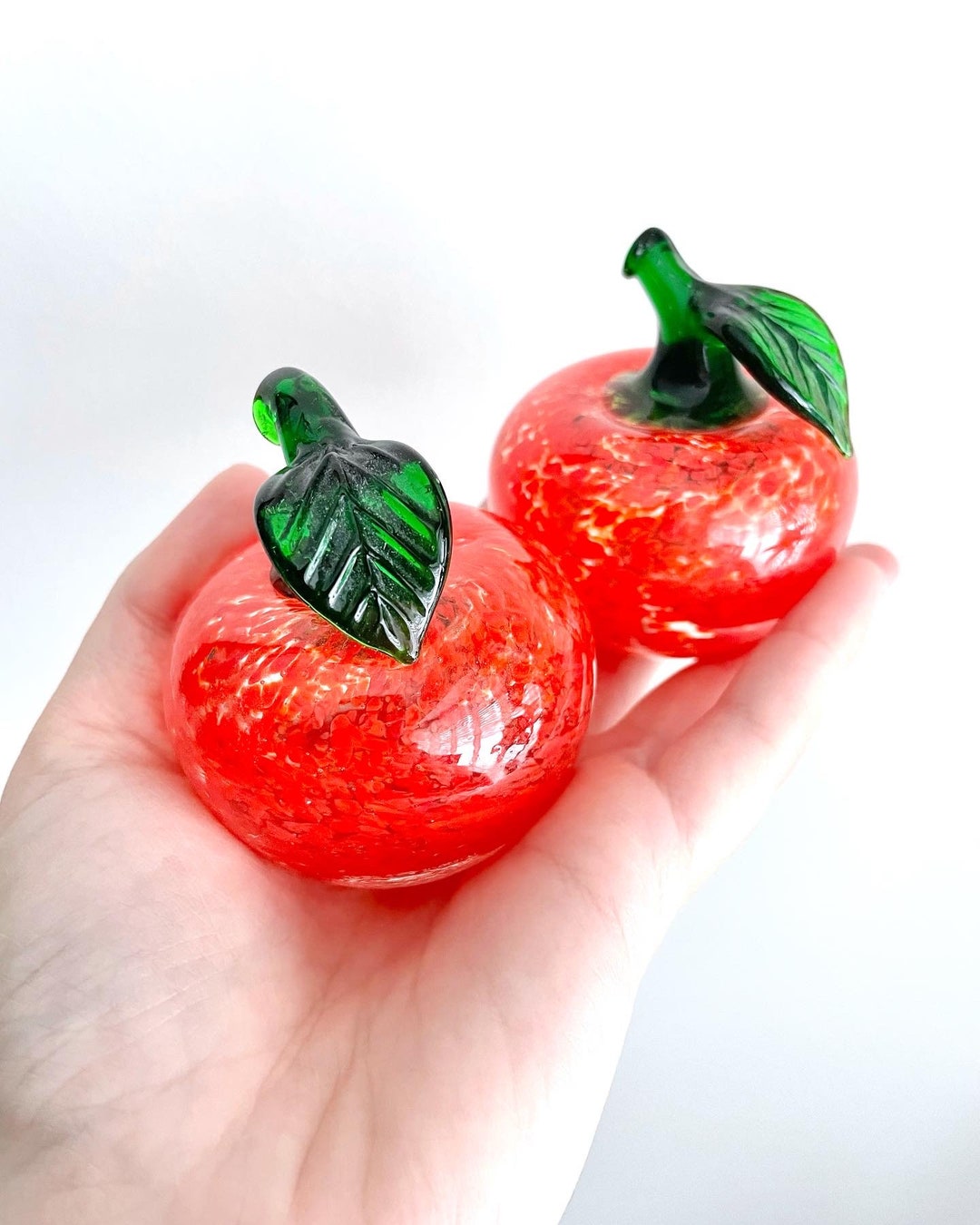 Murano Style Glass Apples With Translucent Glass and Speckles, Vintage ...