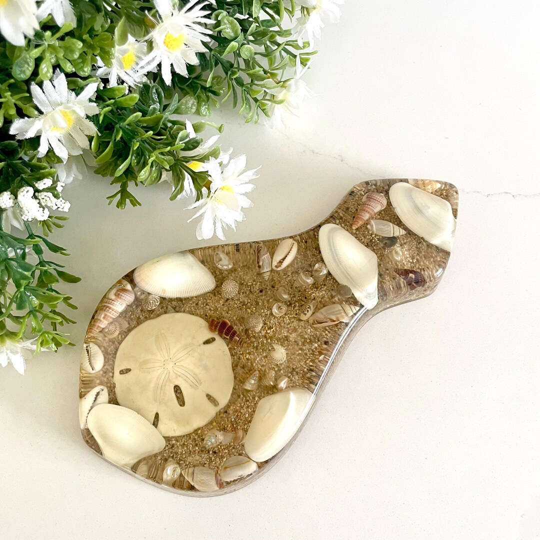 MCM Lucite & Seashell Spoon Rest With Original Sticker, Coastal Style ...