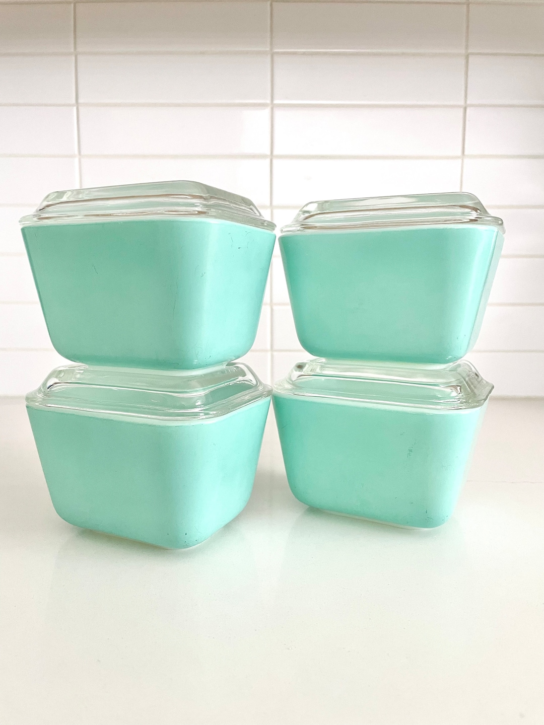 RARE 1950s Turquoise Pyrex Fridgie 501-C Glass Dish Set With Lids ...