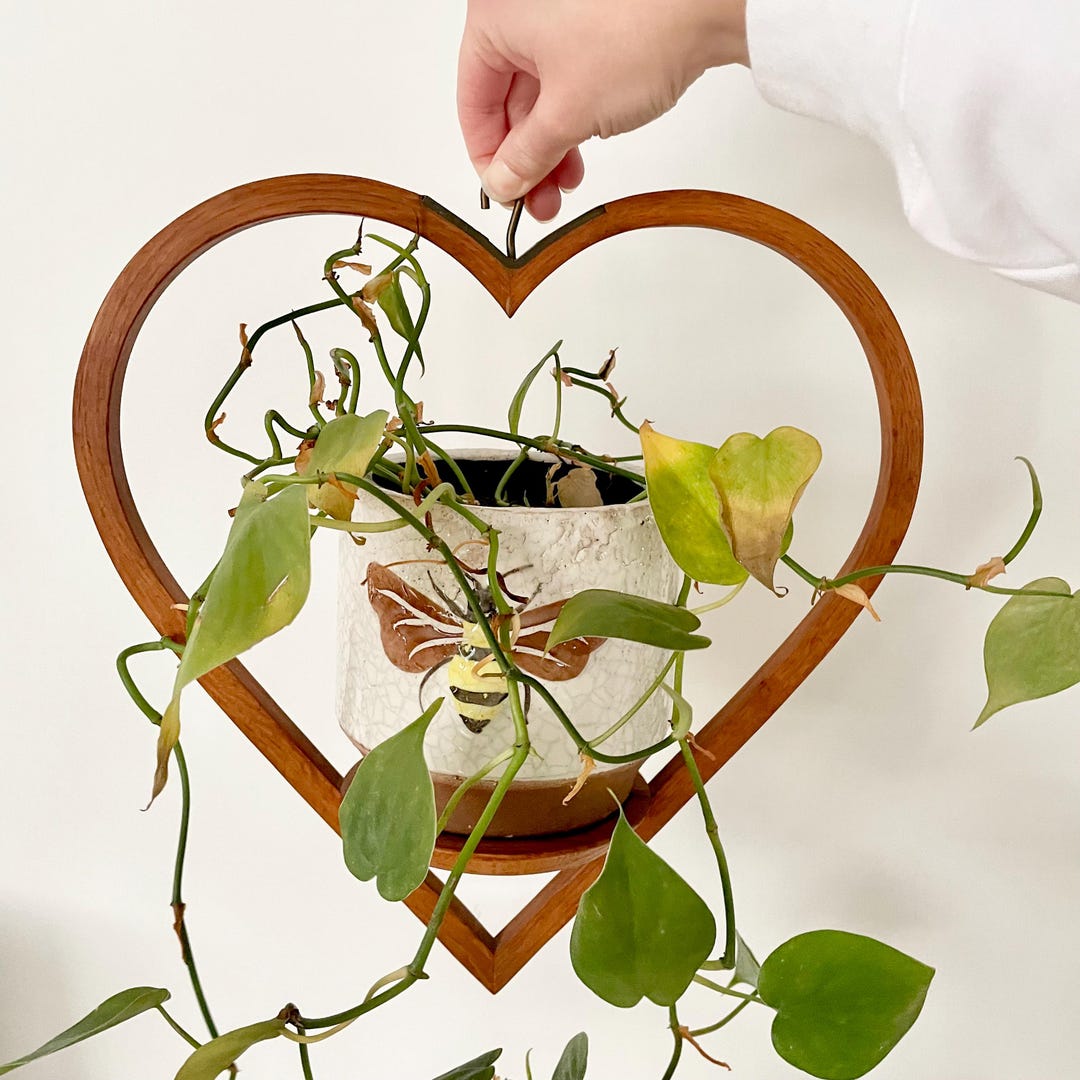 MCM Teak Heart Plant Hanger With Brass Hook - Etsy
